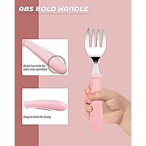 10 pcs Toddler Utensils, Stainless Steel Toddler Silverware Set with Round Handle, Baby Forks for Self Feeding, 5 Toddler Forks and 5 Toddler Spoons, BPA Free