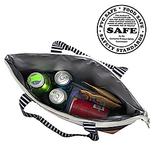 Extra Large Tropical Lunch Tote for Women Insulated 20 Can Cooler, Emma and Chloe Lunch Bags (Black & White)