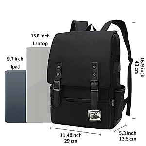 Wesoke Vintage Women Laptop Backpack, School College Student Bookbag Travel Rucksack Casual Daypack Business Work Computer Back Pack for Men, Fashion Nurse Bag Fits 15.6 Inch Notebook, Black