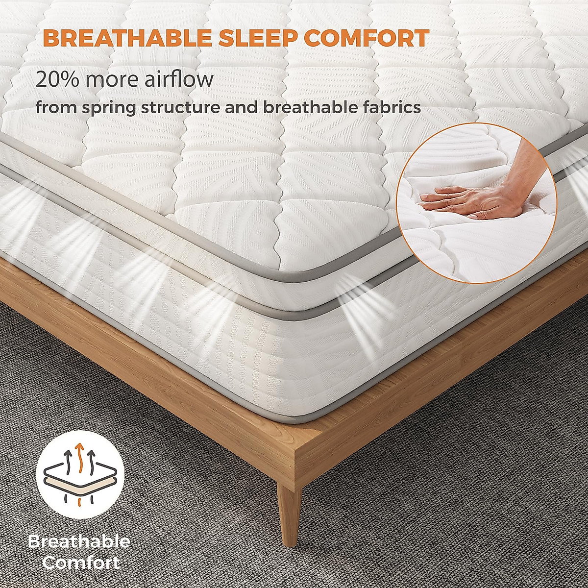 Sweetnight King Size Mattress, 12 Inch Hybrid Mattress in a Box with Comfort Foam, Individually Wrapped Pocket Innerspring for Motion Isolation & Pain Relief, CertiPUR-US Certified King Mattress