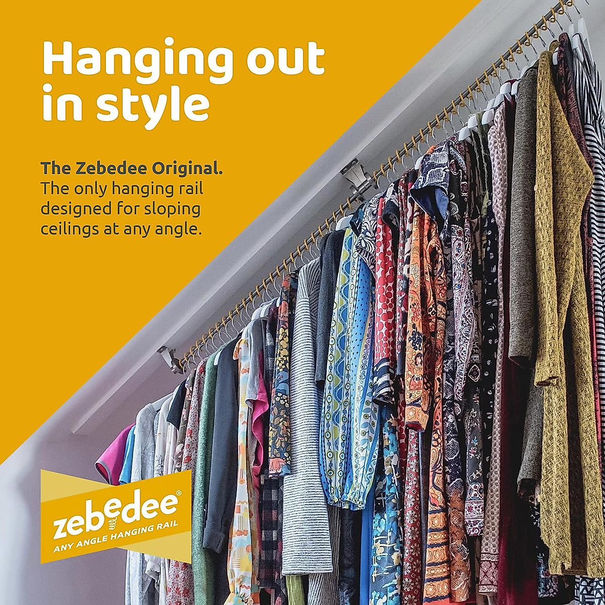 Zebedee Sloping Clothes Rack – Sloped Ceiling Closet Solutions Any Angle Hanging Rail - The Ceiling Clothes Rack for Attic Closet – Loft Furniture - Under Stairs Storage (900 mm /35.5")