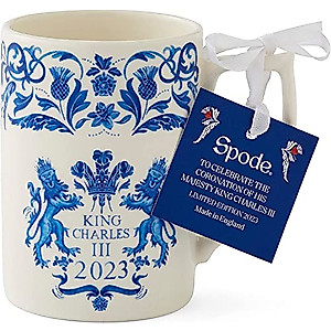 Portmeirion Home & Gifts Spode King Charles III Coronation Single Mug 340ml Blue & White Pattern UK Made