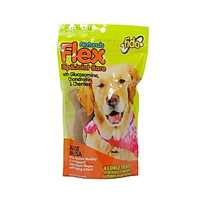 Fido Flex Hip and Joint Care Bones for Dogs, Made with Glucosamine, Chondroitin, and Cherries - Promotes Mobility, Joint Function, and Naturally Reduces Plaque - 8 Treats Per Pack, Pack of 1