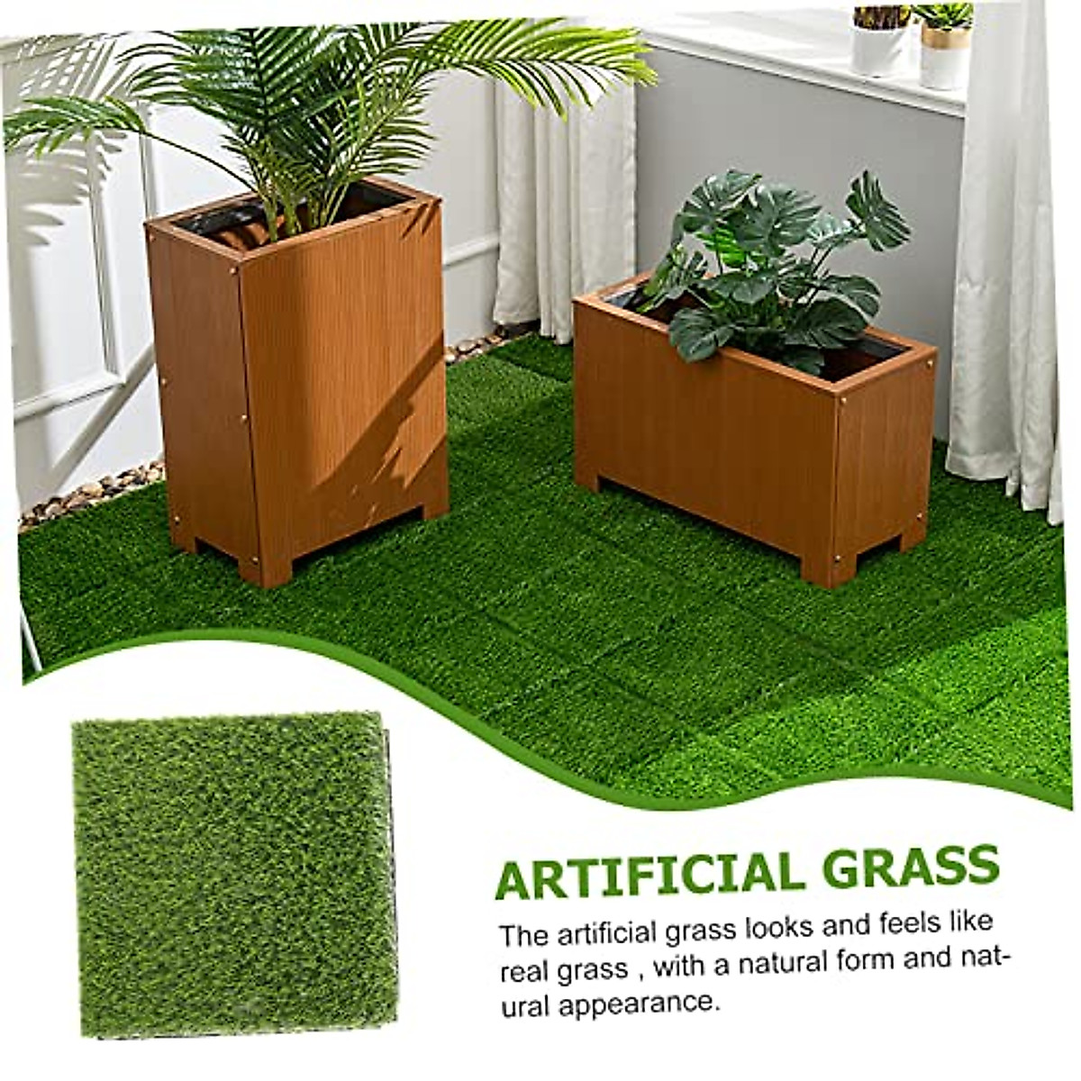 Yardwe 4pcs Synthetic Fake Grass Fake Lawn Grass Imitation Grass Fake Grass Rug Fake Green Dog Grass Mats Fake Lawn Mat Interlocking Turf Tiles Grass Tile Mat Faux Rug Artificial Paver or