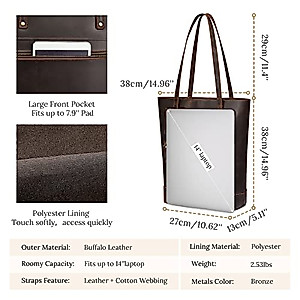 S-ZONE Women Genuine Leather Tote Bag Vintage Shoulder Purse Handbag with Back Zipper Pocket, Large Work Bag for Ladies