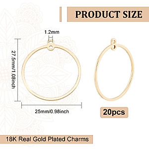 BENECREAT 20pcs 18K Real Gold Plated Round Beading Hoop Earring Finding Components for Jewelry Making, Wedding Mother's Day Festival Gift DIY, 27.5x25mm