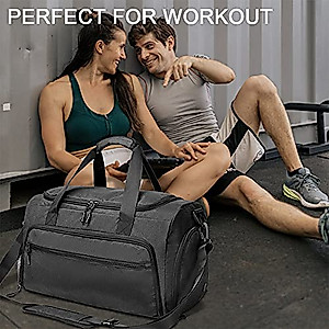 Gym Bag for Men Women, Small Fitness Workout Sports Duffle Bag with Wet Pocket & Shoes Compartment, Water Resistant Overnight Weekender Duffel Bag in Light Black