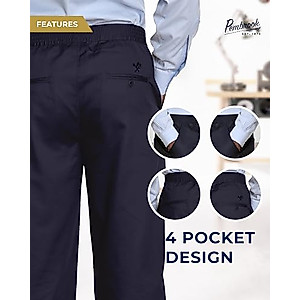 Pembrook Mens Elastic Waist Pants for Seniors | Navy Mens Elastic Waist Dress Pants | Loose Fit Adaptive Pull on Jeans for Men