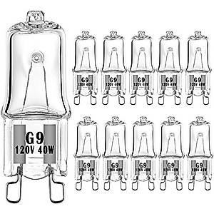 YBEK G9 Halogen Bulb 120V 40W T4 Type 2 Pin Base for Range Hood Lights, Microwave Ovens, Bathroom, Chandeliers Light Bulbs Replacement Dimmable Warm White (10 Pack)