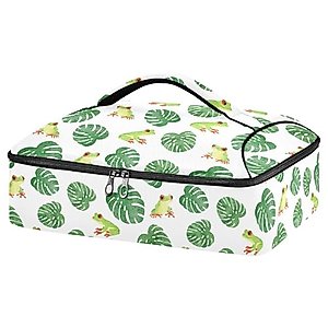 Kcldeci Insulated Thermal Food Carrier Insulated Casserole Carrier for Hot or Cold Food,Green Frogs and Tropical Leaves Insulated Tote Bag for Potluck Cookouts Parties Picnic,Lasagna Lugger