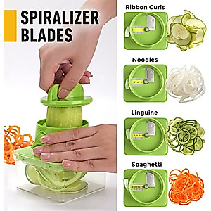 Mueller Pro-Series All-in-One, 12 Blade Mandoline Slicer for Kitchen Vegetable Chopper, Vegetable Slicer and Spiralizer, Cutter, Dicer, Food Chopper, Grater, Kitchen Gadgets Sets with Container