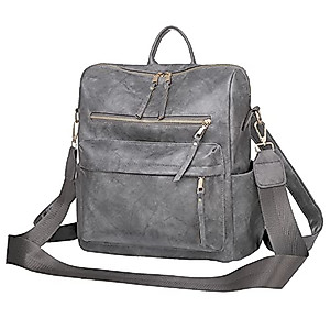 Bookbag Purse For Women PU Leather Cute School Anti theft Lock Fashion Shoulder Travel Convertible Bag(Grey)