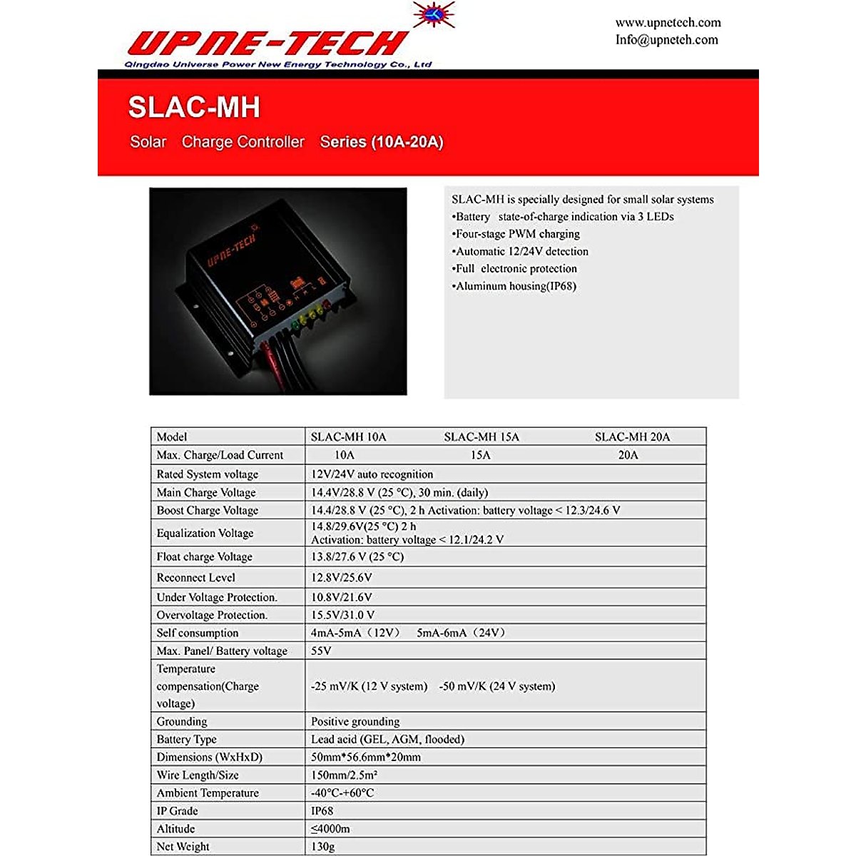 Solar Charge Controller IP68 ;15A 12V/24V Solar Panel Battery Intelligent Regulator. Clear readable 5 LED Display of The State of Charge. 4 Stage Charging(Main,Boost, Equalization, Float)