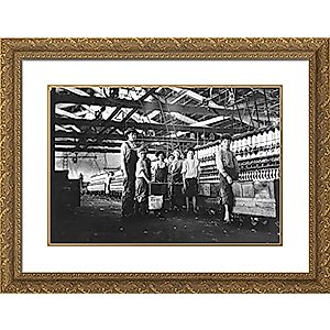 ArtDirect Hine, Lewis Wickes 24x19 Gold Ornate Framed Art Print with Double Matting Titled: Group of Doffers and Spinners Working in Roanoke Cotton Mills