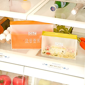 RSVP International Reusable Food Storage Collection ECO Seal Bags, Stand-N-Seal Set, Orange/Yellow