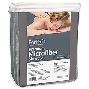 ForPro Professional Collection Premium Microfiber 3-Piece Massage Sheet Set, Cool Grey, Ultra-Light, Stain, and Wrinkle-Resistant, Includes Flat, Fitted Sheet and Massage Face Rest Cover