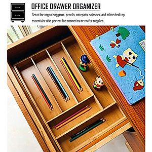 Kitchen Wood Utensil Tray Drawer Organizer, Bamboo Silverware Tray for Drawer 12X17 Cutlery Organizer in Drawer, Flatware Holder,Office Storage Drawer Organizers,Desk Drawer Dividers Insert