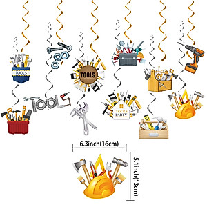 24 Pcs Tools Hanging Decorations Tools Hanging Swirls Ceiling Swirls Tools Birthday Party Supplies for Tools Party Decorations Toolbox Decorations