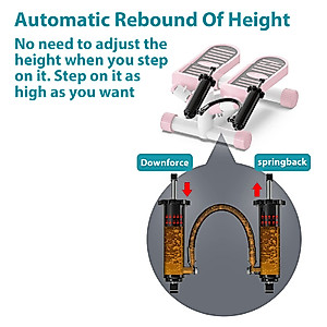 Ganggend Exercise Stepping Machine, Portable Mini Stair Steppers with Resistance Bands, Non-Slip Foot Pads with LCD Display, Step Fitness Machines for Home Office Workout Gym (Pink)