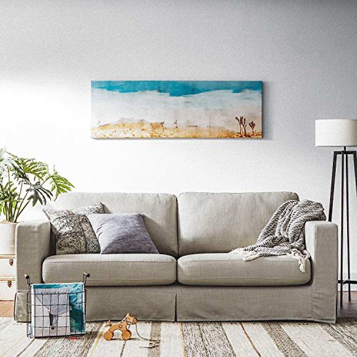 Amazon Brand – Stone & Beam Deco Metal Frame Living Room Standing Floor Lamp With Light Bulb and White Shade - 18 x 18 x 59.5 Inches, Black