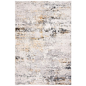SAFAVIEH Amalfi Collection Area Rug - 8' x 10', Creme & Gold, Modern Abstract Distressed Design, Non-Shedding & Easy Care, Ideal for High Traffic Areas in Living Room, Bedroom (AMF572A)