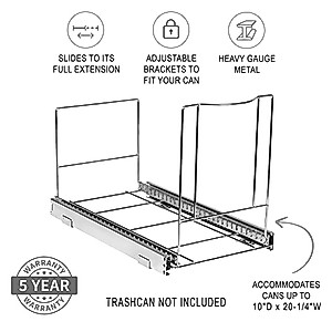 Hold N' Storage Pull Out Trash Can Under Cabinet- Trash Can Not Included, Heavy Duty w/ 5 Year Limited Warranty- Requires a 13”W X 22”D Cabinet Opening, Chrome