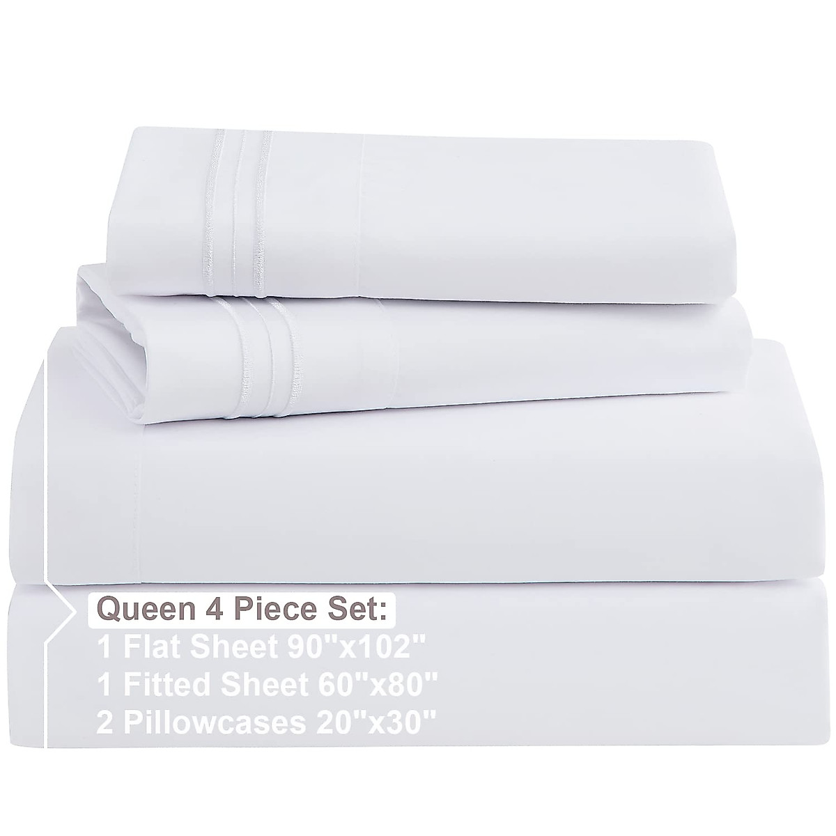 Nestl Double Brushed White Duvet Cover Queen Size 3 Piece Soft Queen Duvet Cover Set + Queen Sheets Set White 4 Piece Bed Sheets for Queen Size Bed