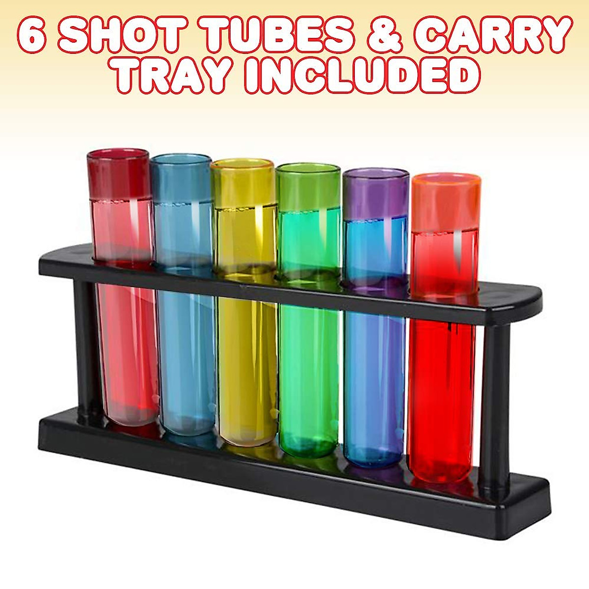 ArtCreativity Test Tube Glass Set, 6 Plastic Laboratory Glasses with Carry Tray, Funny Scientific Gifts for Adults, Cool Chemistry Graduation Gag Gift, Unique Drinking Gifts for Men and Women