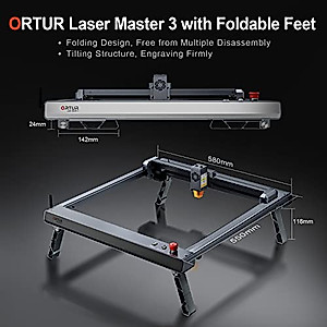 ORTUR Laser Master 3 with Foldable Feet Laser Cutter, 10W Output Power 0.05 * 0.1mm Compressed Spot Laser Engraver, Laser Engraving Machine for Wood and Metal, APP Control (with Air Assist Nozzle)