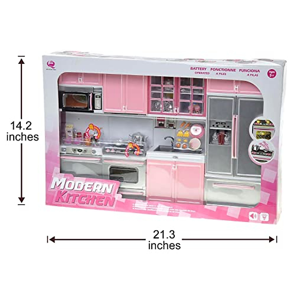 PowerTRC Kids Battery Operated Modern Kitchen Playset Great for Dolls and Toy Figures