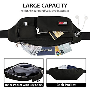 MAXTOP Large Crossbody Fanny Packs for Men Women Black Running Travel Belt Fashionable Waist Pack,Passport Bag for Yoga Gym Jogging Workout Fitness Exercise Dog Walking,Gift for Runner