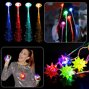 MIBOTE 83Pcs Led Light Up Toys Party Favors Glow in the Dark Party Supplies for Kid/Adults Halloween with 50 Finger Lights, 8 Jelly Rings, 5 Flashing Glasses, 5 Bracelets, 5 Fiber Optic Hair Lights