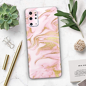 DesignSkinz Rose Pink Marble & Digital Gold Frosted Foil V11 Protective Vinyl Decal Wrap Skin Cover Compatible with The Samsung Galaxy S20 (Screen Trim & Back Glass Skin)