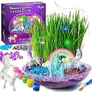 Bryte Light Up Unicorn Terrarium Kit for Kids - Grow Plant, Castle, Paint Set, Crystal Rock, Fairy Garden Lights, Arts & Crafts, STEM Activities, Birthday Gifts, Toys for Girls Aged 4 –12 yrs