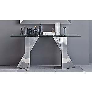 Modern Falcone Console Table - Clear Glass with Polished Stainless Steel Base