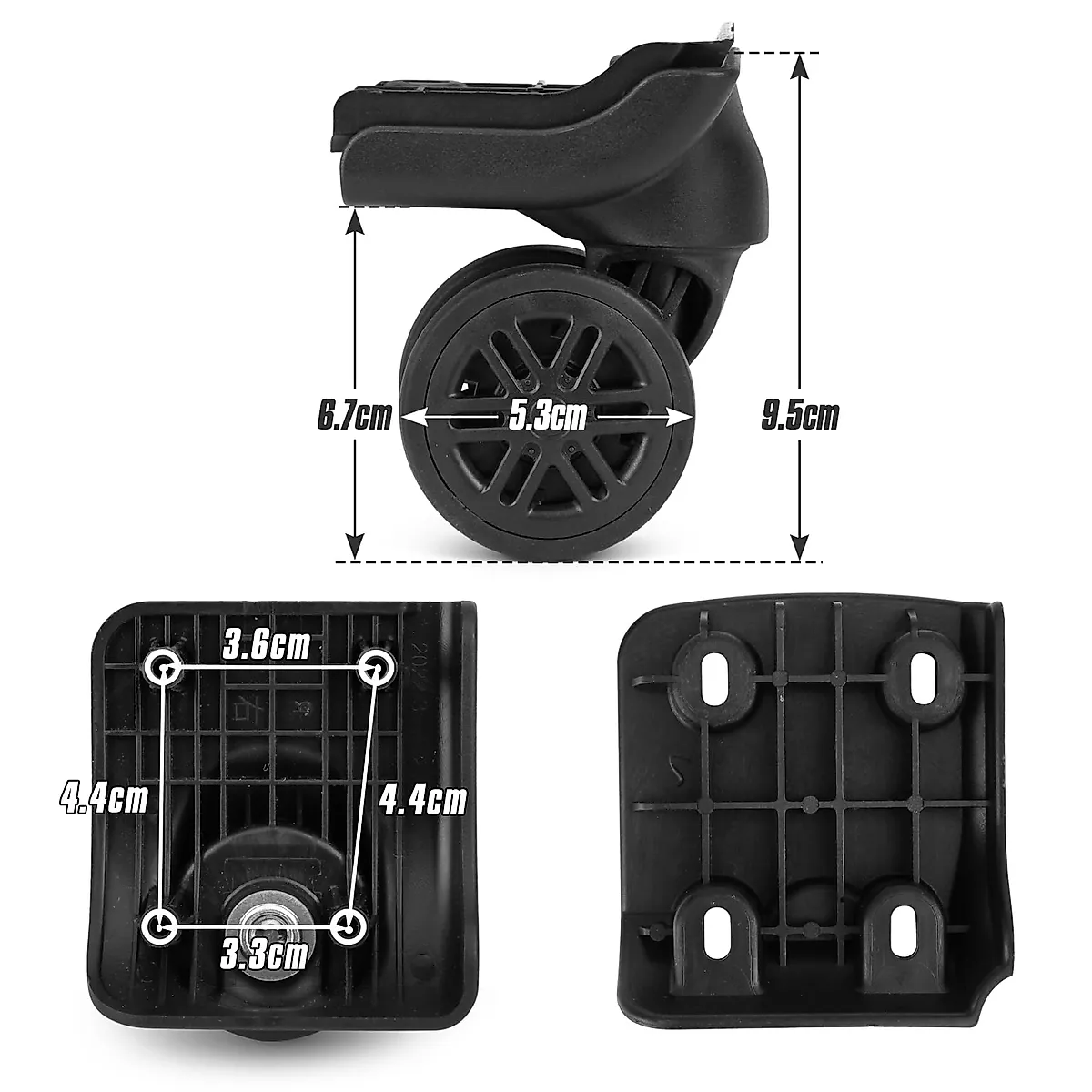 Zoofen Suitcase Wheels Swivel Wheel with Dual-Wheels Luggage Wheels Replacement Suitcase Wheels with 4 Screw Holes (W044-B,2 pcs)