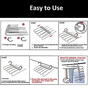 Hong Feng Pants Hangers Space Saving 2 Pack Multiple Layers Multifunctional Pants Rack Non-Slip Clothes Organizer for Trousers Scarves Slack (White)