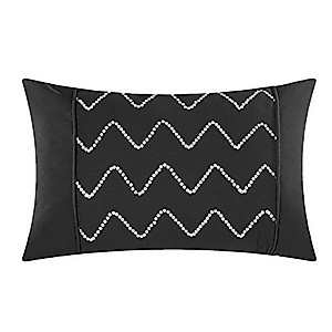 Chic Home 4 Piece Daya Pinch, Ruffled and Pleated Complete Queen Duvet Cover Set Black Shams and Decorative Pillows Included