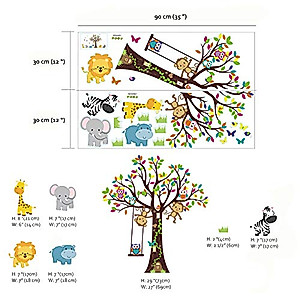 Runtoo Animals Tree Wall Decals Monkey Giraffe Elephant Wall Art Stickers for Kids Bedroom Baby Nursery Wall Décor