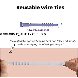 YVPSI 30pcs Silicone Zip Ties Reusable Wire Ties Cord Rubber Cable Ties Straps Elastic Cable Organizer Straps Silicone Cord Organizer Straps for Cords Wire USB Charge Management Travel Home Office