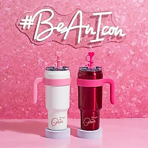 Paris-Hilton 40oz Stainless Steel Tumbler Set with Lid, Straw & Handle, Insulated Travel Mug for Hot & Cold Drinks, Double-Wall Vacuum Cup, Spill-Resistant, BPA-Free, Raspberry Pink & White