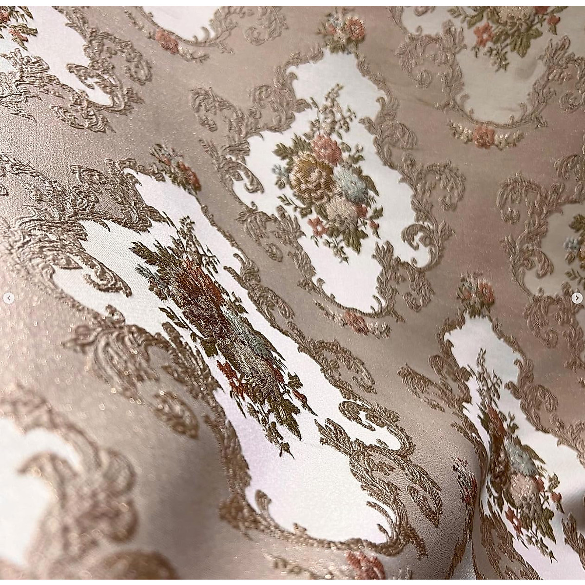 Decora Furnishings Luxurious Woven Jacquard Victorian Floral Damask Design Heavy Fabric for Upholstery Chair Window Treatment Craft - Renaissance Rococo - 54" Width - Fabric by The Yard (Peach)