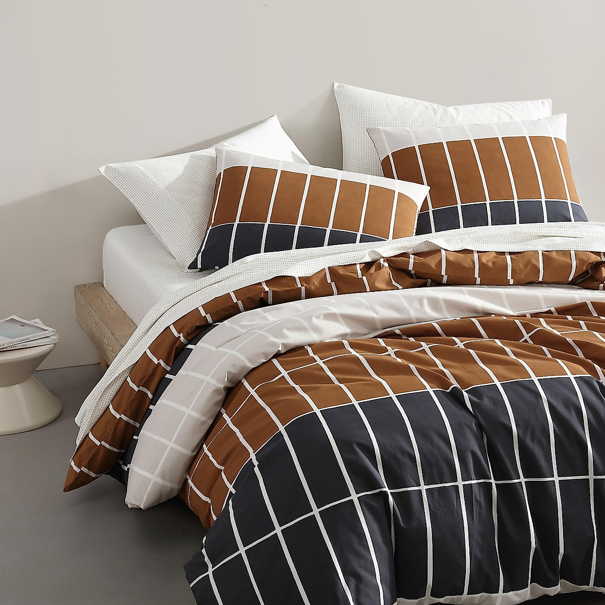 Marimekko - King Duvet Cover Set, Organic Cotton Bedding with Matching Shams, Modern Home Decor, GOTS Certified (Tiiliskivi Raita Charcoal, King)