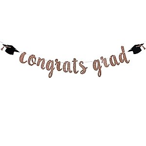 Congrats Grad Banner Rose Gold Glitter - Rose Gold Graduation Party Decorations 2022,Rose Gold Congratulations Banner,Girls Graduation Banner 2022 Rose Gold
