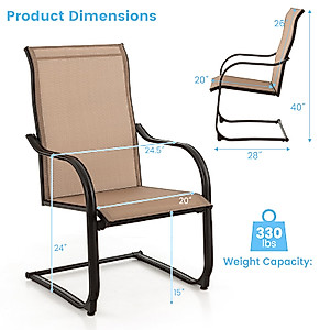 Tangkula 4 Pieces Patio Dining Chairs, Outdoor C Spring Motion Dining Chair Set w/Armrests & Neck Support, High Back Weather Resistant Steel Chairs w/Breathable Fabric for Pool, Lawn, Backyard (4)