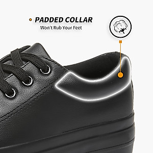 BABUDOG Womens Synthetic Leather Platform Sneakers,White Platform Shoes,Lace-up Tennis Shoes for Women,Comfortable Casual Shoes(Full Black.US6)