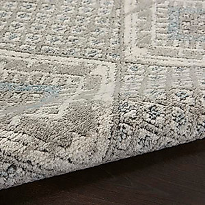Nourison Concerto Vintage Grey/Ivory/Blue 6'7" x 9'6" Area -Rug, Easy -Cleaning, Non Shedding, Bed Room, Living Room, Dining Room, Kitchen (7x10)