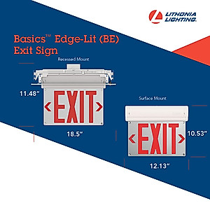 Lithonia Lighting BE W R UM M2 BE Basics Edge-Lit Exit Sign, White with Red Letters, Universal Mount