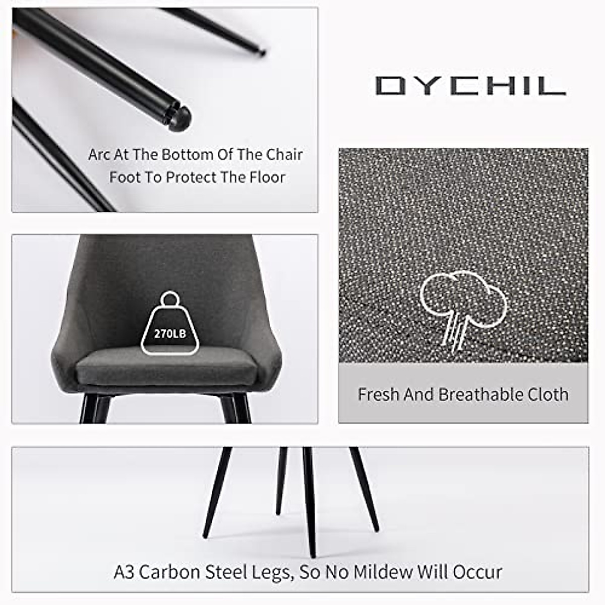 DYCHIL Dining Chairs Dark Grey Living Room Chairs Fabric Upholstered Kitchen Chairs,Loads Up to 270lbs,Quick Assembly,Ergonomics Dining Room Chairs