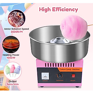 Cotton Candy Machine Commercial, 1000W Electric Cotton Candy Maker Machine, Candy Floss Machine with Stainless Steel Bowl and Sugar Scoop for Kids Birthday, Family Party Pink